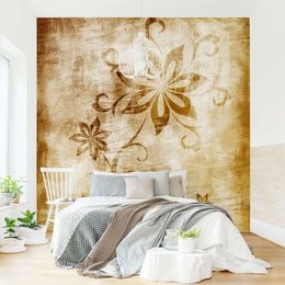 Bilderwelten Tapete - Fototapete Blumen - Wooden Flower - Blumentapete Wandtapete Schlafzimmer Wohnzimmer modern - auch selbstklebend
