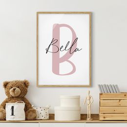 Bild mit Rahmen - Wunschbuchstabe mit Wunschtext Rosa - Buchstaben & Zahlen rosa modern inkl. Rahmung Name Kinderzimmer Baby M&auml;dchen Jungen