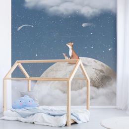 Bilderwelten Fototapete Tiere modern Wandtapete blau - Fuchs und Maus auf dem Mond Blau - Himmel Kinderzimmer Baby M&auml;dchen Jungen