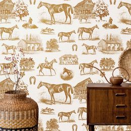 Bilderwelten Fototapete Vintage Pferde Muster Braun - Wohnzimmer Schlafzimmer Jugendzimmer - Vliestapete Pferdezimmer Kleister oder selbstklebend