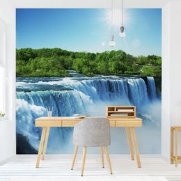 Bilderwelten Fototapete Natur modern Wandtapete blau - Wasserfalllandschaft - B&auml;ume Wohnzimmer Schlafzimmer