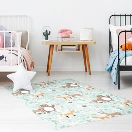 Bilderwelten Vinylteppich Illustration gr&uuml;n Tiere Vinylmatte - Forest-Friends-mit-Waldtieren - B&auml;r Kinderzimmer