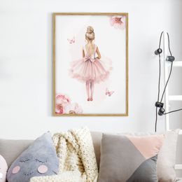 Bild mit Rahmen - Kleine Ballerina - originell rosa modern Aquarell Tanzen Kinderzimmer Baby M&auml;dchen Jungen