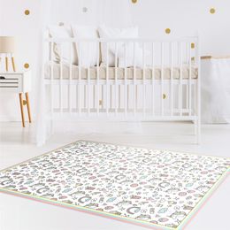 Vinylteppich - Einh&ouml;rner und S&uuml;&szlig;es in Pastell mit Rahmen - Illustration pastell Tiere Vinylmatte Einhorn Kinderzimmer