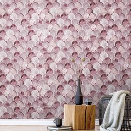 Bilderwelten Fototapete originell modern Fliesenoptik rosa - Aquarell Fischschuppen Fliesen Rosa - Deko K&uuml;che
