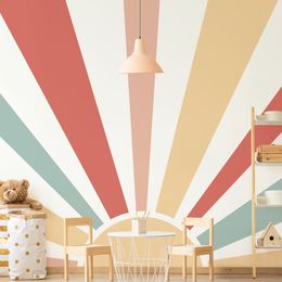 Bilderwelten Fototapete Boho Sonne Pastell Bunt M&auml;dchenzimmer Kinderzimmer Babyzimmer Kinder M&auml;dchen Baby Tapete nach Ma&szlig; Kindertapete Regenbogen