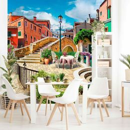 Bilderwelten Fototapete Stadt Fotomontage Wandtapete bunt - Buntes Venedig - Italien Wohnzimmer Schlafzimmer