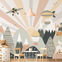 Bilderwelten Fototapete Luftfahrt &uuml;ber den Bergen Gr&uuml;n - Kinderzimmer Jungenzimmer Babyzimmer Jungen Baby - Vliestapete nach Ma&szlig; inkl. Kleister oder selbstklebend
