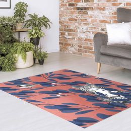 Bilderwelten Vinylteppich Illustration rot Tiere Aquarell - Illustration Katze und Vogel auf Ast Blau Rot - Katze Kinderzimmer