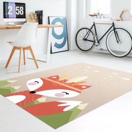 Bilderwelten Vinylteppich Illustration rot Tiere Vinylmatte - Indianerfuchs - Indianer Kinderzimmer