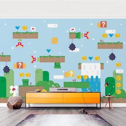 Bilderwelten Fototapete Vliestapete Vintage Wandtapete blau - Retro Game Klassiker - Retro Jugendzimmer