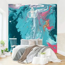 Bilderwelten Fototapete T&uuml;rkisgoldene Farbexperimente Malerei Abstrakt,Kunst Wohnzimmer Jugendzimmer moderne Vliestapete inkl. Kleister oder selbstklebend