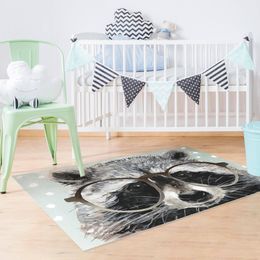 Vinylteppich - Bebrillte Tiere - Waschb&auml;r - Illustration grau Tiere Vinylmatte Deko Kinderzimmer