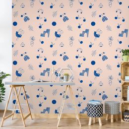 Bilderwelten Fototapete Alina Buffiere - Sommer - Vliestapete nach Ma&szlig; Illustration Muster Wohnzimmer Flur Schlafzimmer Beige