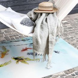 Vinylteppich - Japanische Aquarell Zeichnung Goldfische I - Vintage blau Tiere Aquarell Retro K&uuml;che Badezimmer Flur