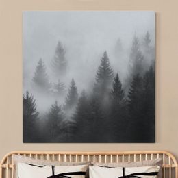 Akustikbild Nadelwald im Nebel Schwarz Wei&szlig;