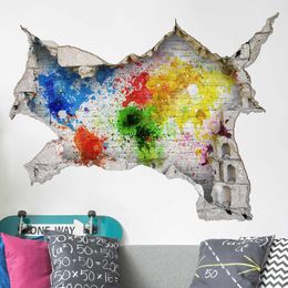 3D Wandtattoo Wei&szlig;e Backsteinwand Weltkarte Wandsticker 3D-Optik Wandaufkleber in S-XXL 3D-Effekt