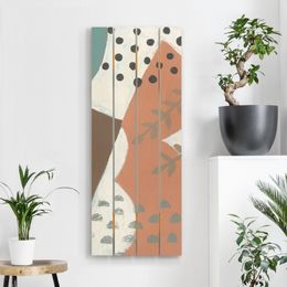 Bilderwelten Holzbild originell beige Abstrakt nat&uuml;rlicher Effekt - Karneval der Formen in Lachs I - Deko Wohnzimmer Schlafzimmer