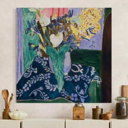Akustikbild Henri Matisse - Blaue Blumenvase auf blauer Tischdecke