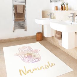 Bilderwelten Vinylteppich Orientalisch gold Spirituell Vinylmatte - Hamsa Hand Illustration Namaste gold rosa - Ornamente K&uuml;che Badezimmer Flur