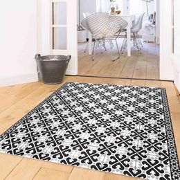 Bilderwelten Vinylteppich Geometrischer Fliesenmix Herzen Schwarz