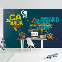 Bilderwelten Tapete - Fototapete Weltkarte - No.MW61 Welt in Landernamen - Wandtapete Schlafzimmer Wohnzimmer modern - auch selbstklebend