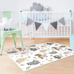 Bilderwelten Vinylteppich Illustration pastell Tiere Vinylmatte - Skandinavische Tierfamilien umarmen sich - Deko Kinderzimmer
