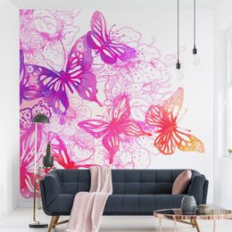 Bilderwelten Tapete - Fototapete Kinderzimmer - Schmetterlinge Pink Lila - Kindertapete Wandtapete M&auml;dchen M&auml;dchenzimmer - auch selbstklebend