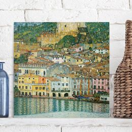 Leinwandbild Gustav Klimt - Malcesine am Gardasee - Wandbild bis XXL Print Kunstdruck Skyline Stadt Wohnzimmer Schlafzimmer Bad Badezimmer K&uuml;che Flur