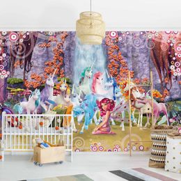 Bilderwelten Fototapete Vliestapete modern Wandtapete rosa - Mia and me - Mia und Onchao mit den Einh&ouml;rnern von Centopia - Deko Kinderzimmer Baby M&auml;dchen Jungen