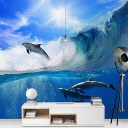Bilderwelten Tapete - Fototapete Delphine - Playing Dolphins - Wandtapete Schlafzimmer Wohnzimmer modern - auch kleisterfrei