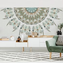 Bilderwelten Fototapete von - Tapete Mandala Aquarell Federn halbkreis blau gr&uuml;n - Fototapete Schlafzimmer Wohnzimmer auch selbstklebend