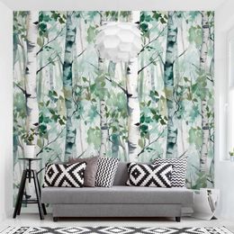 Bilderwelten Fototapete Aquarell Birkenwald Wohnzimmer Schlafzimmer K&uuml;che Wald modern romantisch Babyzimmer Kindertapete Baby