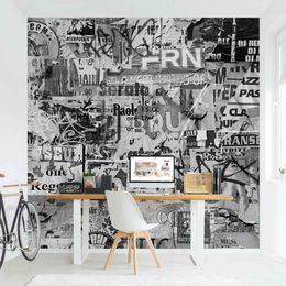 Bilderwelten Fototapete Textiltapete Stofftapete - nahtlose Tapete | Alte Plakatwand Schwarz-Wei&szlig;