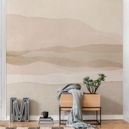 Bilderwelten Fototapete Aquarell Landschaft Lichtberge - Vliestapete nach Ma&szlig; Abstrakt Illustration Muster Wohnzimmer Beige