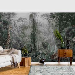 Fototapete Antiker Dschungel - Vliestapete nach Ma&szlig; Wald B&auml;ume Botanik Tropical Kunstdruck Natur Vintage Wohnzimmer Schlafzimmer Bad Badezimmer K&uuml;che