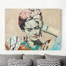 Bilderwelten Leinwandbild - Frida Kahlo - Collage No.1 - Frida Kahlo Wandbild Querformat - moderne Bilder auf Leinwand - Portrait . Schlafzimmer - XXL