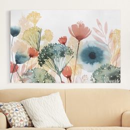Leinwandbild Wildblumen im Sommer I - Wandbild bis XXL Print Aquarell Blumen Floral Kunstdruck Landhausstil Wohnzimmer Schlafzimmer Bad Badezimmer