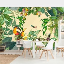 Bilderwelten Fototapete Tiere Vintage Wandtapete bunt - Vintage Collage - V&ouml;gel im Dschungel - Retro Wohnzimmer Schlafzimmer