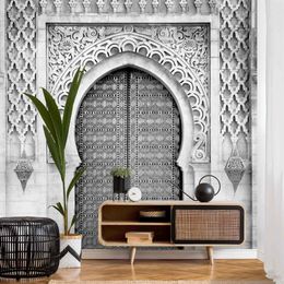 Bilderwelten Fototapete Oriental Gate Schwarz-Wei&szlig; Orientalisch,Architektur,Spirituell Wohnzimmer,Schlafzimmer Vliestapete inkl. Kleister oder selbstklebend