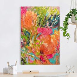 Bilderwelten Leinwandbild Abstrakte Blumen Malerei - Wandbild bis XXL Print Abstrakt Floral Kunstdruck Wohnzimmer Schlafzimmer K&uuml;che K&uuml;chenbild bunt