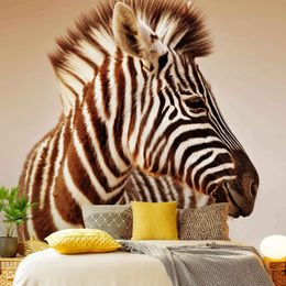Bilderwelten Fototapete Tiere Motiv Wandtapete beige - Zebra Baby Portrait - Zebra Wohnzimmer Schlafzimmer
