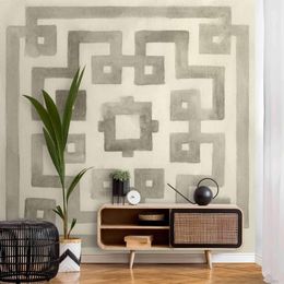 Bilderwelten Fototapete Vliestapete Abstrakt Aquarell beige - Orientalischer Aquarellwinkel - Geometrisch Wohnzimmer Schlafzimmer