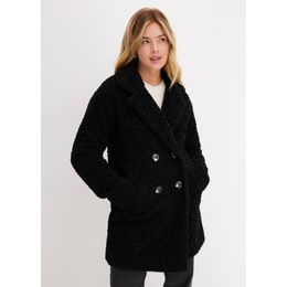 bonprix Kurzmantel, schwarz, Gr.44, Kuschelliger Kurzmantel in Wolloptik mit zweireihiger Knopfleiste