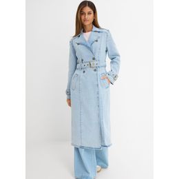 bonprix Denim Trenchcoat, blau, Gr.48, Trendy Denim Trenchcoat mit G&uuml;rtel, aus 100% Baumwolle