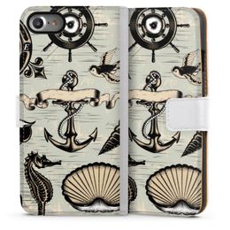 DeinDesign iPhone SE (2020) Handy Klapph&uuml;lle Handyh&uuml;lle aus Kunst Leder wei&szlig; Flip Case Sailor Anchor Maritim Sideflip mit Lasche