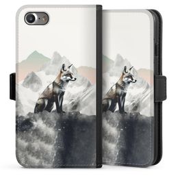 DeinDesign iPhone SE (2020) Handy Klapph&uuml;lle Handyh&uuml;lle aus Kunst Leder schwarz Flip Case Nature Mountain Fox Sideflip mit Lasche