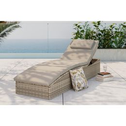 Ambia Garden Gartenliege, Beige, Metall, Kunststoff, Textil, F&uuml;llung: Polyester, 190x80x60 cm, R&uuml;ckenlehne verstellbar, Gartenm&ouml;bel, Gartenliegen