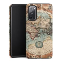 DeinDesign Galaxy S20 FE Handy Panzer Handyh&uuml;lle robuste Outdoor H&uuml;lle Schutzh&uuml;lle gl&auml;nzend Vintage Map World Map Tough Case