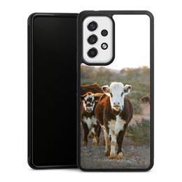 DeinDesign Galaxy A53 5G Handy Gallery Case Handyh&uuml;lle 9H Geh&auml;rtetes Glas R&uuml;ckseite H&uuml;lle Farmer Calf Cow Gallery Case